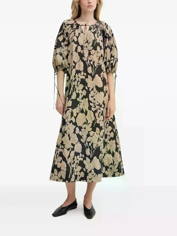 SAMSOE SAMSOE Floral Print Puff-sleeve Midi Dress