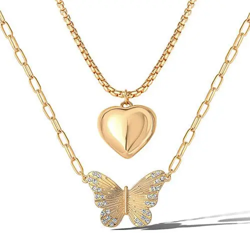 Jessica Simpson Butterfly And Heart Layered Necklace