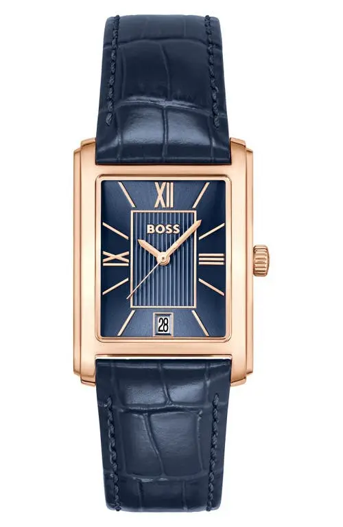 Hugo Boss Principle Leather Strap Watch - Blue