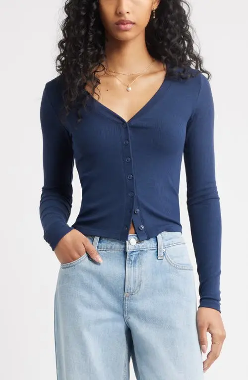 Bp. Ribbed V-neck Cardigan - Navy Iris