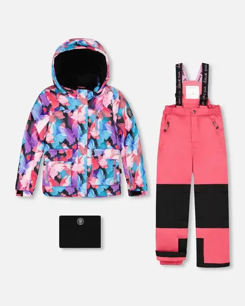 DEUX PAR DEUX Two-piece Play Snowsuit With Butterfly Jacket - Flash Coral