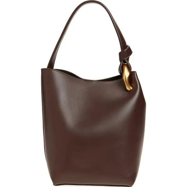 JW Anderson Small Jwa Corner Leather Bucket Tote - Deep Walnut 631