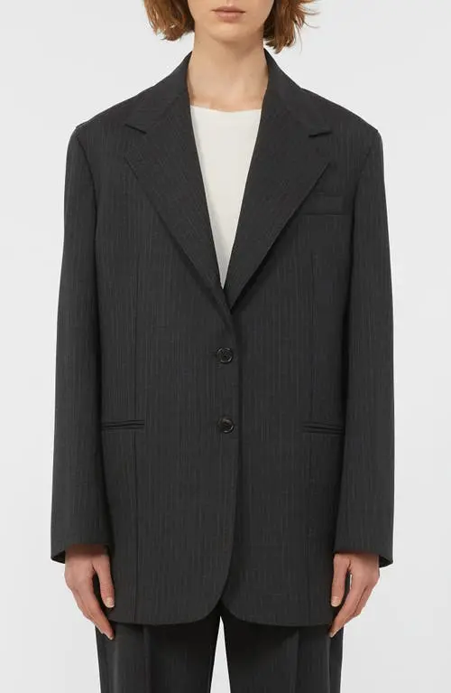 Max Mara Edmea Pinstripe Virgin Wool Blazer - Dark Grey