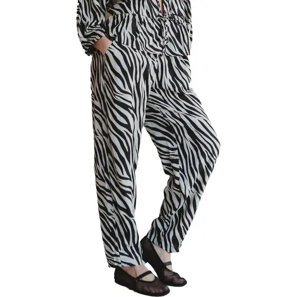 TURTLEDOVE LONDON Organic Cotton Zebra Streak Print Barrel Leg Trousers
