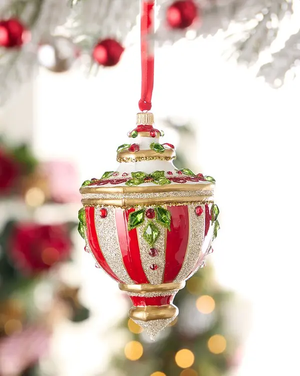 Neiman Marcus Red And Silver Stripe Christmas Ornament