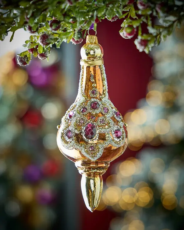 Neiman Marcus Shiny Copper With Plum Crystals Ornament
