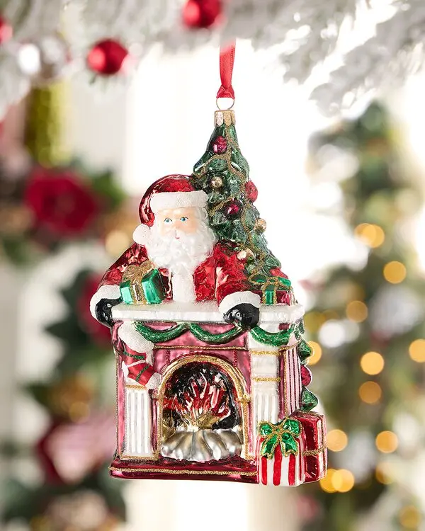 Neiman Marcus Santa, Tree And Fireplace Christmas Ornament