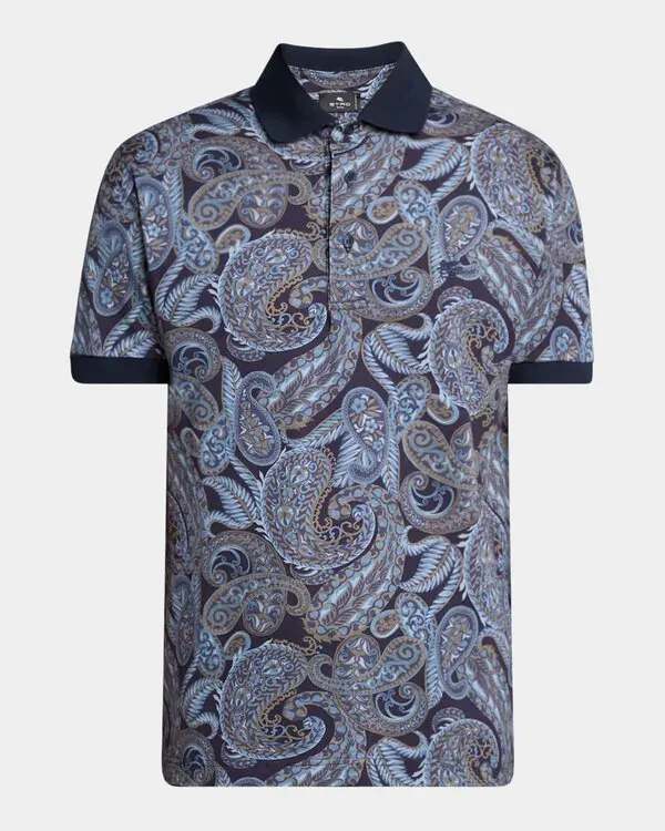 Etro Allover Paisley Polo Shirt - Print On Blue Base