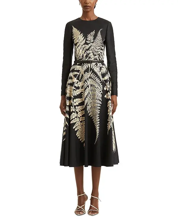 Oscar De La Renta Long Sleeve Fern Print Dress