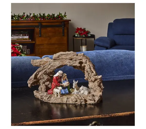 VALERIE PARR HILL 11' Holy Family And Animals With Rock Cresh Valerie