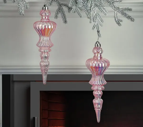 VALERIE PARR HILL 12' Iridescent Finial Ornaments Set Of 2 Val Erie