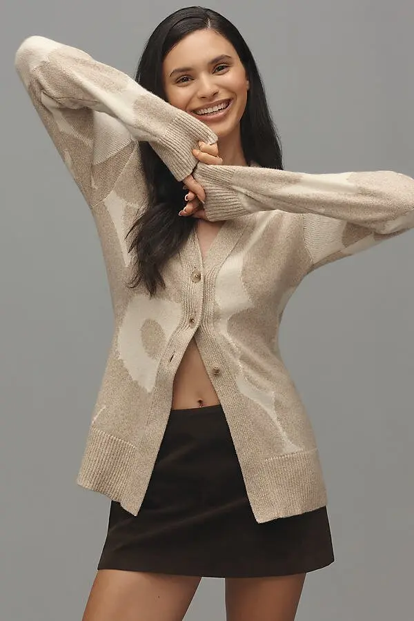 Marimekko Kumma Unikko Wool Cardigan Sweater - Neutral Pattern