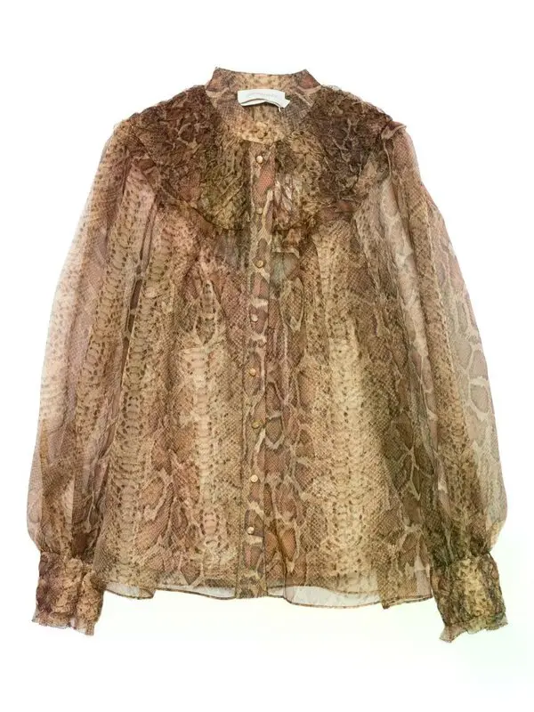 Zimmermann Ruffle-trimmed Silk Shirt - Brown