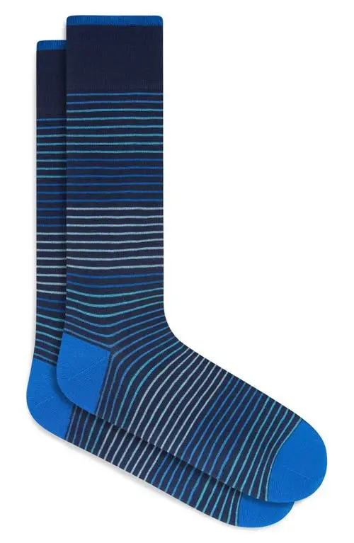 Bugatchi Gradient Stripe Mercerized Cotton Blend Dress Socks - Navy