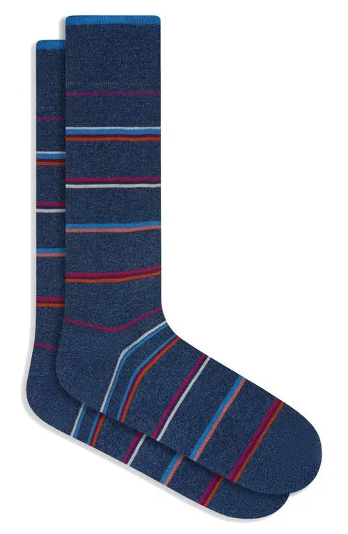 Bugatchi Striped Mercerized Cotton Blend Dress Socks - Navy