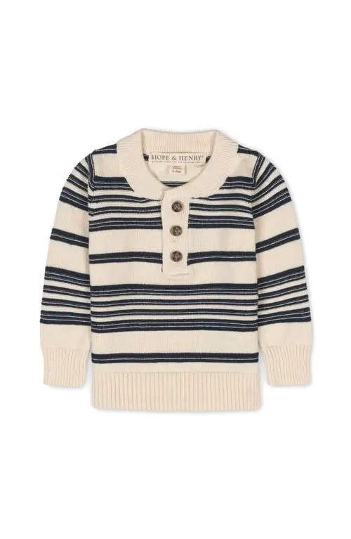 HOPE & HENRY Organic Long Sleeve Henley Pullover Sweater With Elbow Patches