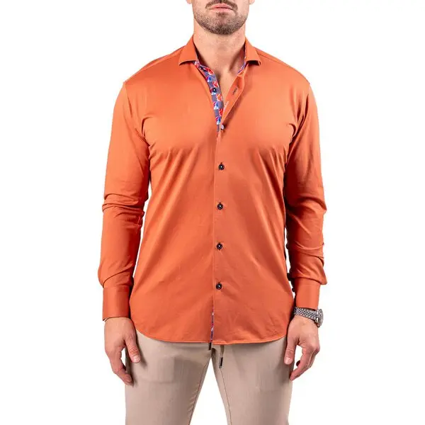 MACEOO Einstein Resistance Contemporary Fit Knit Button-up Shirt - Orange