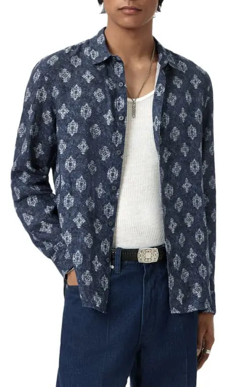 John Varvatos Ross Long Sleeve Linen Button-up Shirt - Titanium Blue
