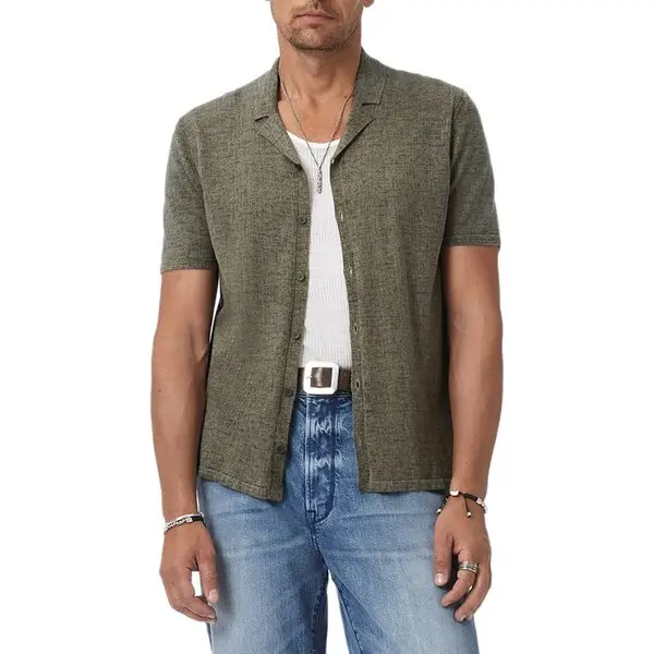 John Varvatos Nayeem Etching Print Organic Cotton Camp Shirt - Sage Brush