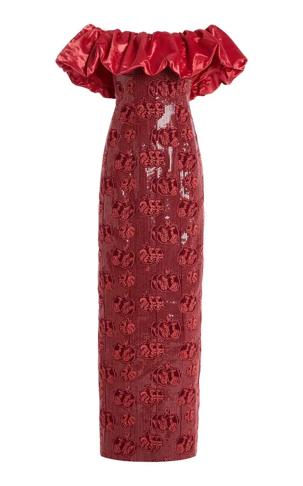 MARKARIAN Rowan Off-the-shoulder Sequined Column Gown