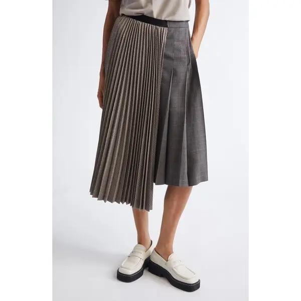 UNDERCOVERISM Mixed-media Pleated Skirt - Grey/beige/check