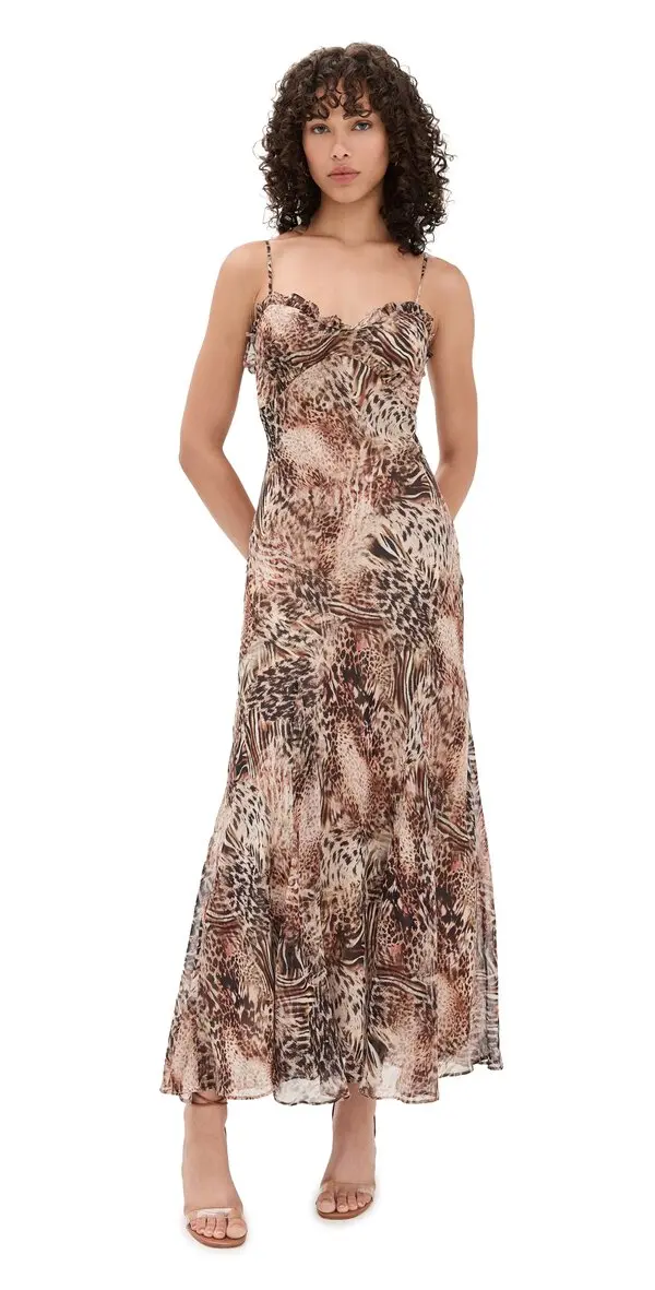 Astr The Label Maeryn Maxi Dress - Taupe Brown Leopard