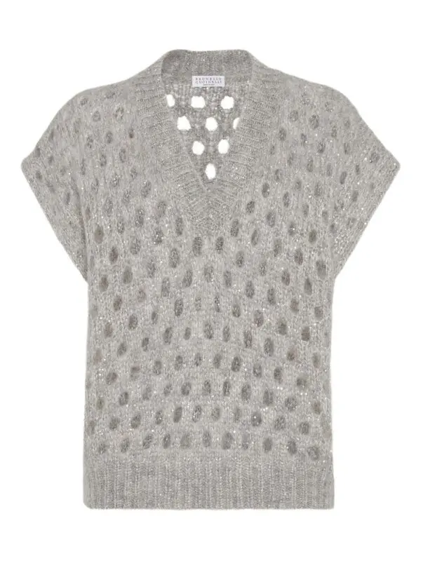 Brunello Cucinelli Sleeveless V-neck Knit Top - Grey
