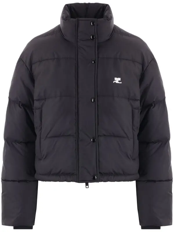 COURREGES Padded Coat With Embroidered Logo - Black