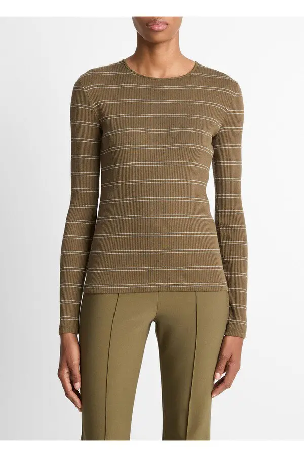 Vince Ribbed Pima Cotton Long-sleeve T-shirt - Stripe