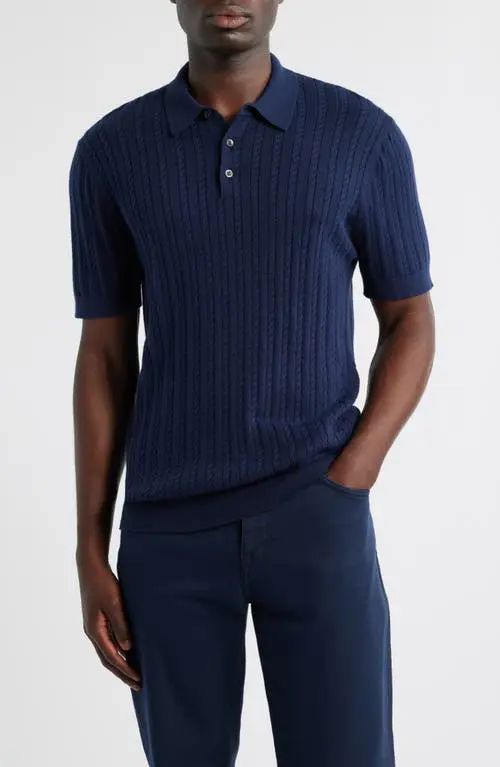 Nordstrom Cabled Cotton & Cashmere Polo Sweater - Navy Still