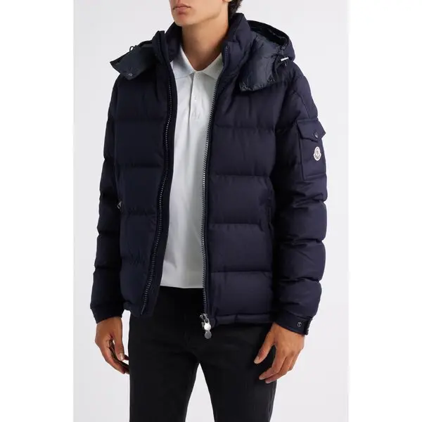 Moncler Montgenevre Virgin Wool Flannel Down Puffer Jacket - Navy