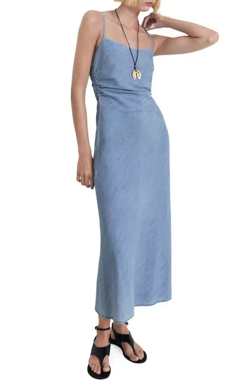 Mango Draped Denim Maxi Dress