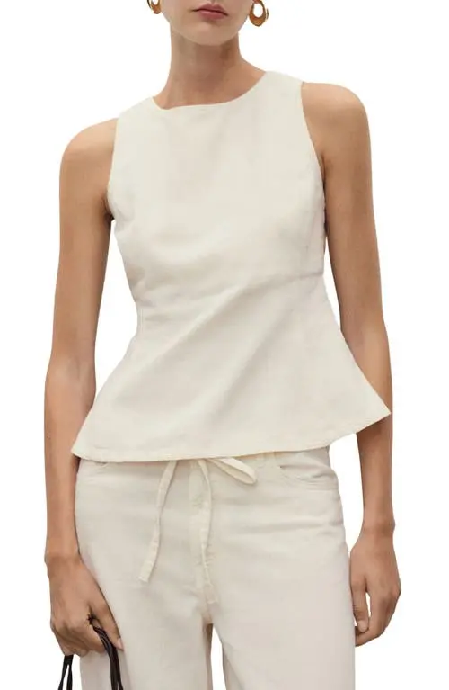 Mango Flared Cotton & Linen Denim Top