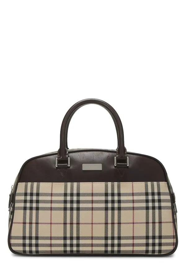 Burberry Check Nylon Bowler Handbag Medium - Brown