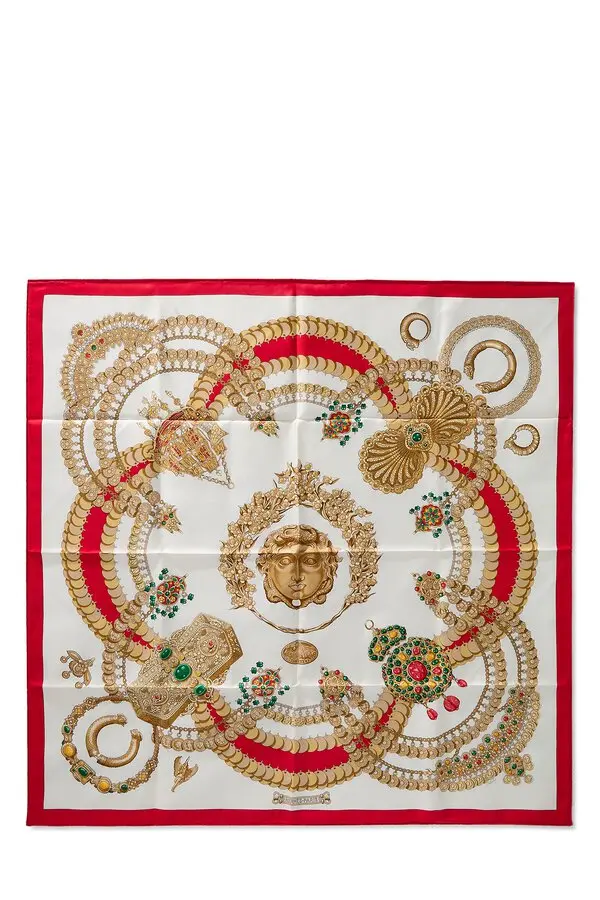 Hermès Red & Multicolor 'kosmima' Silk Scarf 90