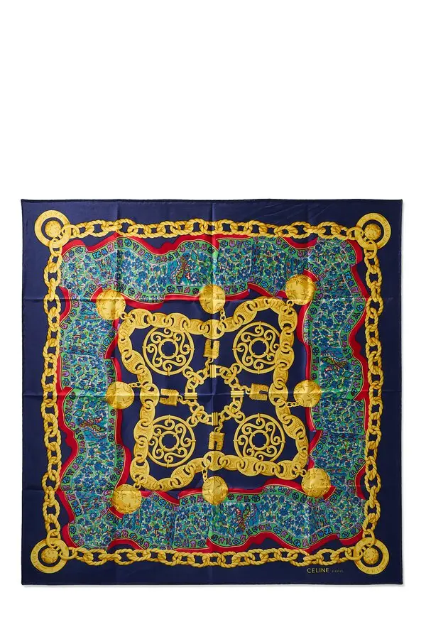 Celine Navy & Multicolored Silk Scarf