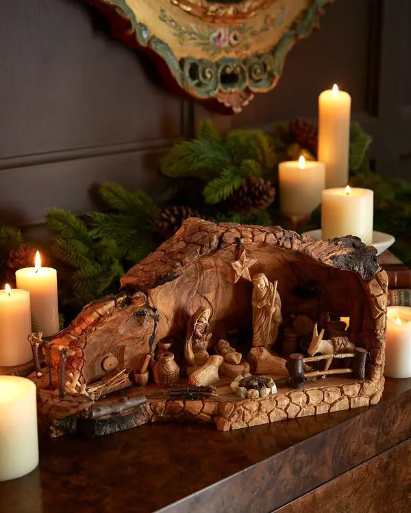 BETHLEHEM STAR Large Cave Olive Wood Nativity Set