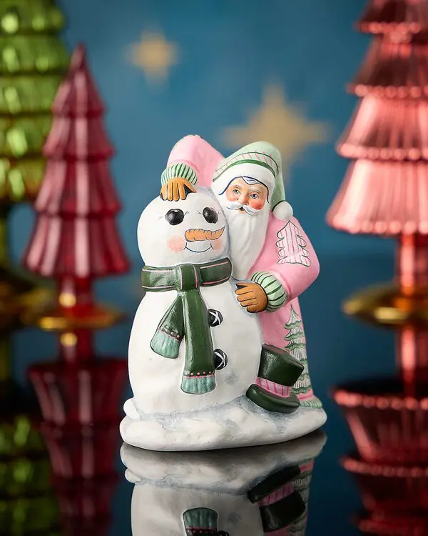 VAILLANCOURT FOLK ART Santa Building A Snowman Christmas Figurine