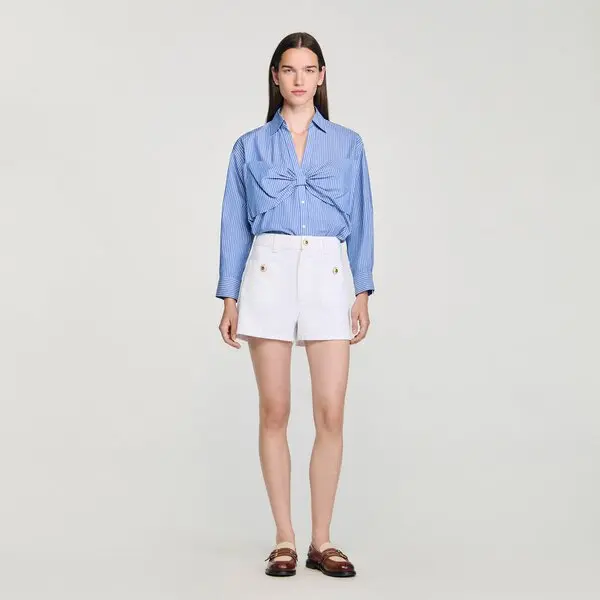 Sandro Striped Oversized Bow Shirt - Blu / White