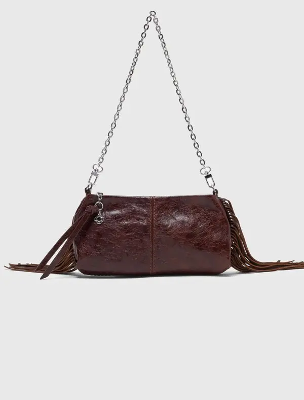 Maje Leather Miss M Clutch - Dark Brown