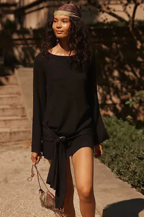 Free People Spencer Fine Gauge Mini Dress In Black - 74% Off | Editorialist