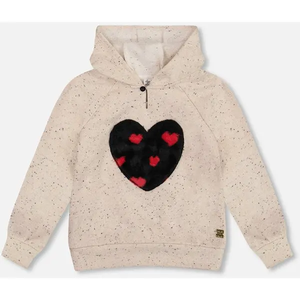 DEUX PAR DEUX Glittering French Terry Hoodie With Faux Fur Heart Applique