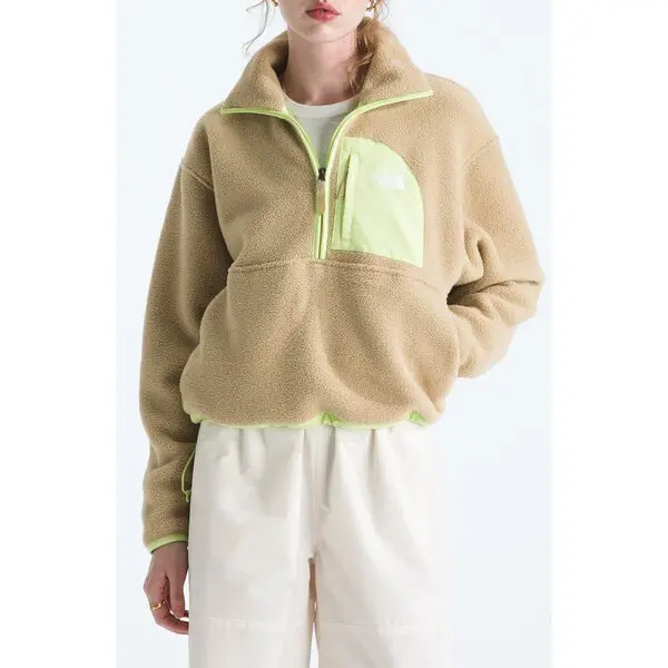The North Face Yumiori Off Peak Recycled Fleece Pullover - Khaki Stone/astro Lime