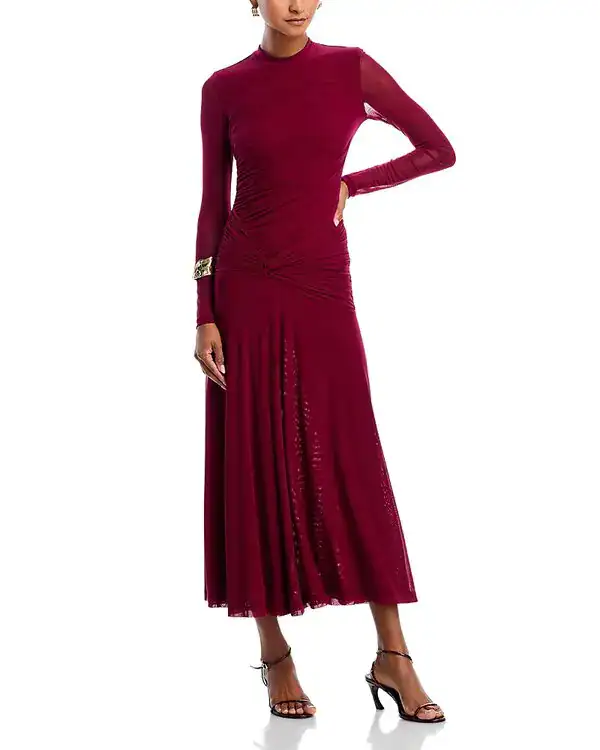 Bardot Liyana Ruched Side Midi Dress - Berry - 60% Off | Editorialist