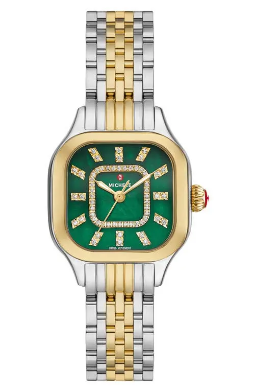 Michele Two-tone Mother-of-pearl & Diamond Dial Bracelet Watch