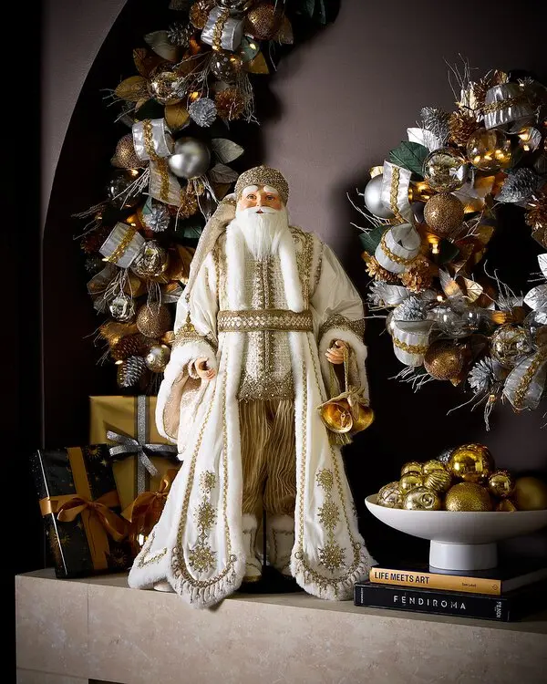 KATHERINE'S COLLECTION Golden Leaf Tabletop Santa Doll