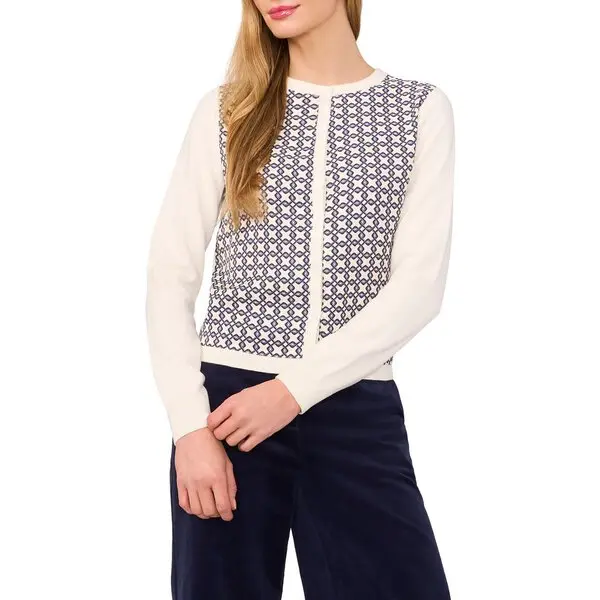 Ted Baker London Geo Print Crewneck Cardigan