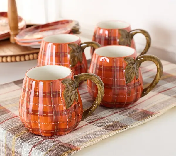 VALERIE PARR HILL Shwk 9/22 Set Of 4 Ceramic Pumpkin Mugsby Valerie