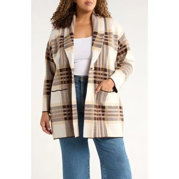 Jones New York Shawl Collar Printed Sweater Coat