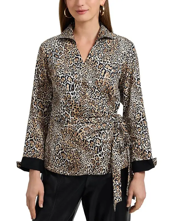 Foxcroft Salina Animal Print Blouse - Brown Multi